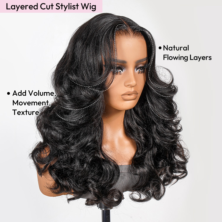 Chic Layered Cut Customized Wave Wig 250% Density Flowing Hair Ready to ...