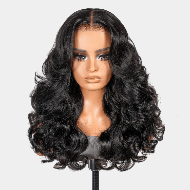 Chic Layered Cut Customized Wave Wig 250% Density Flowing Hair Ready to ...