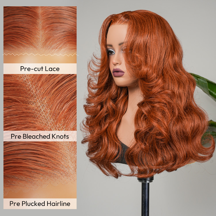 Burnt Orange Pre-Everything Ocean Wave Wig Colored Human Hair Glueless ...