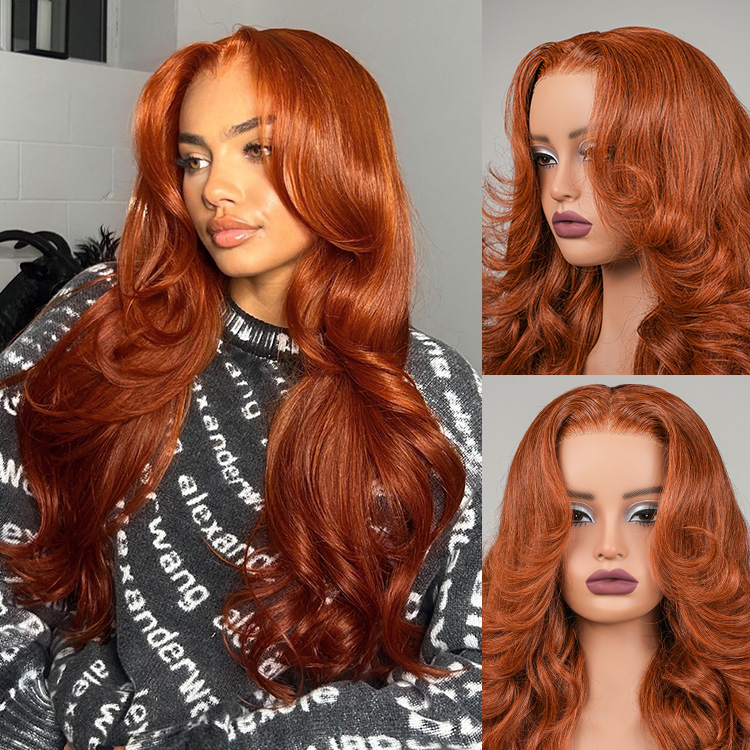 Burnt Orange Pre-Everything Ocean Wave Wig Colored Human Hair Glueless ...