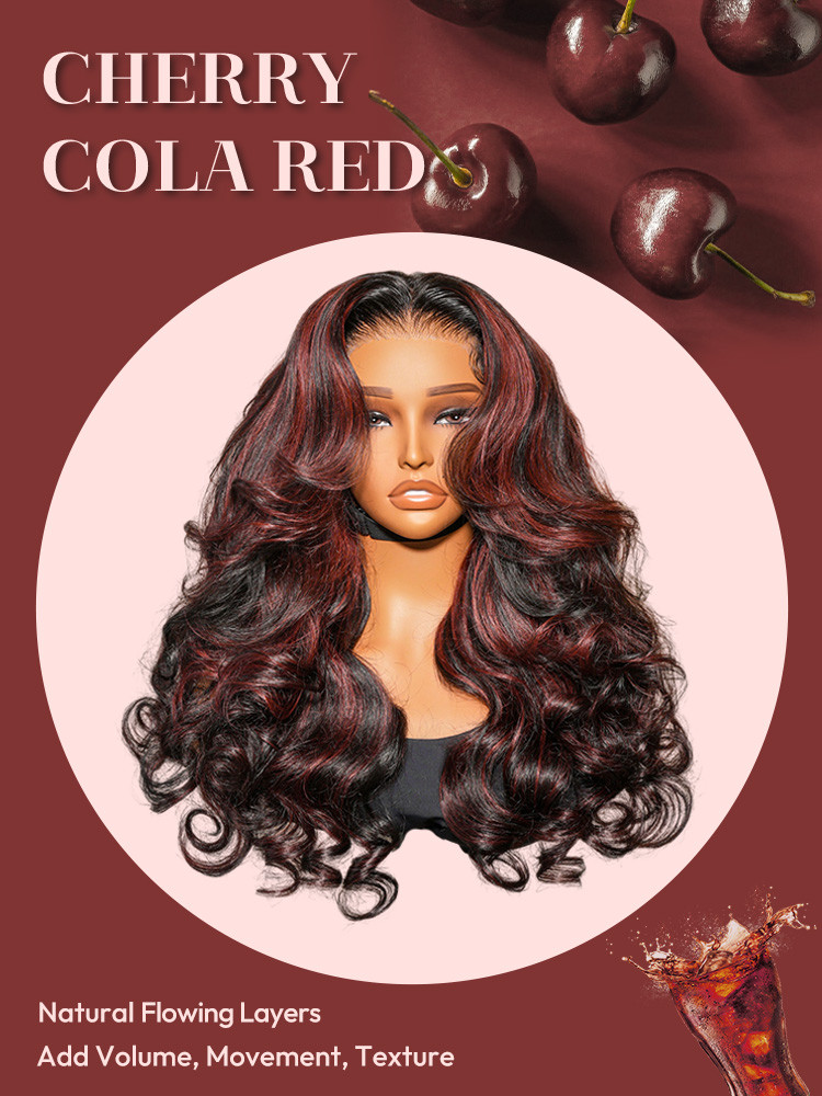 Cherry Cola Red Highlight Layered Cut Customized Wave Human Hair Pre ...