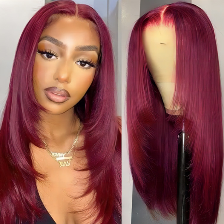 99j Layered Straight Hair Burgundy Lace Front Wigs West Kiss Hair