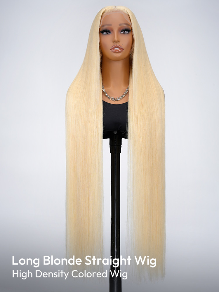 40 Inch Blonde Straight Long Wigs 250% Density with Glueless Invisible ...